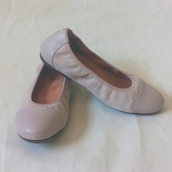 Vionic | Shoes | Vionic Tina Nude Suede Ballet Flats With Leather Cap ...